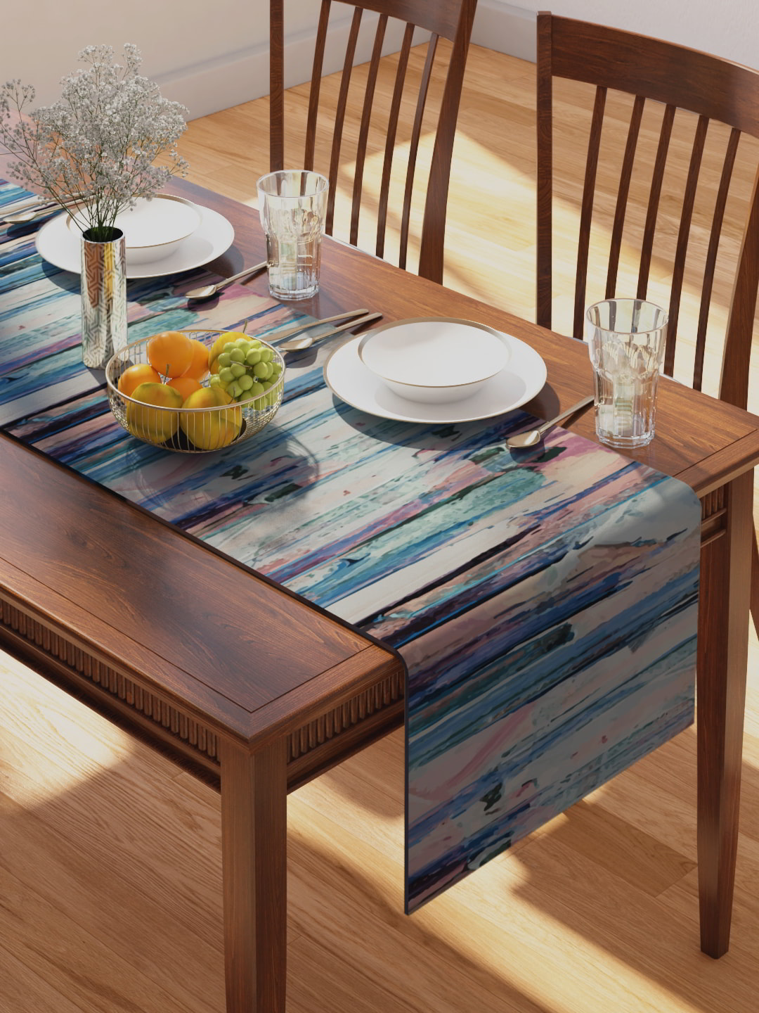 Petal Home 100% Cotton Printed Table Runner 70in x 13in Aquarelle Blue ...