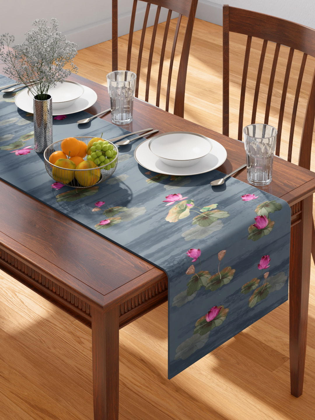 Petal Home 100% Cotton Printed Table Runner 70x13 IN – Lotus Blue ...