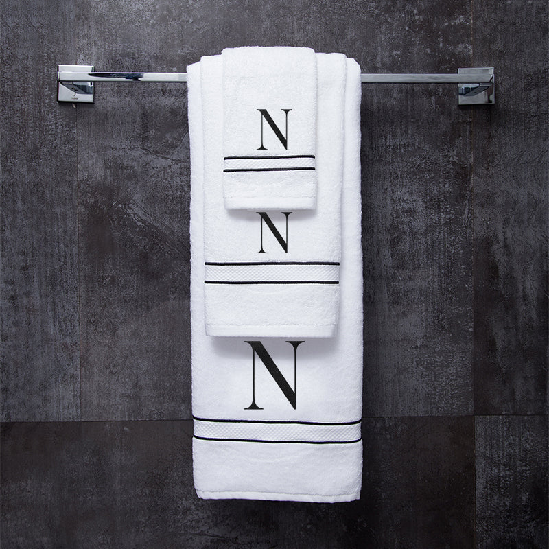 Petal Home Monogrammed Initial N Ultralux White Cotton Towels Set Bath ...