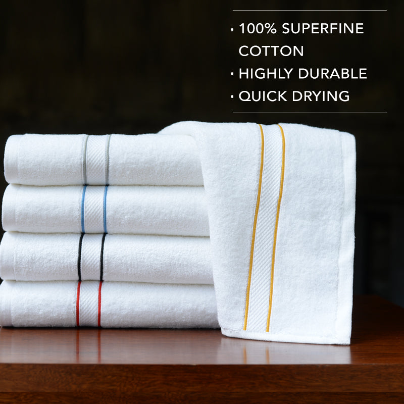 Yellow Cording White Bath Towels — Petal Home