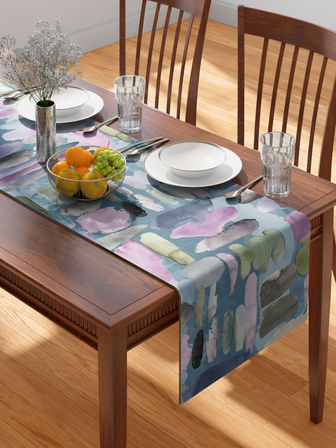 Petal Home Pebbles Blue Cotton Table Runner 70x13 Inch – Soft Durable ...